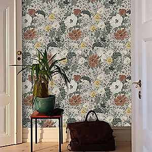 GLOW4U Peel and Stick Vintage Floral Contact Paper Wallpaper for Cabinets Walls Shelves Drawer Arts Crafts Decal 17.7X117 Inches