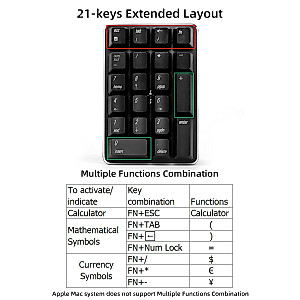 Qisan 2.4G Wireless Mechanical Numeric Keypad Cherry MX Brown Switch Gaming Keypad 21 Keys Mini Numpad Portable Keypad Extended Layout Black Magicforce