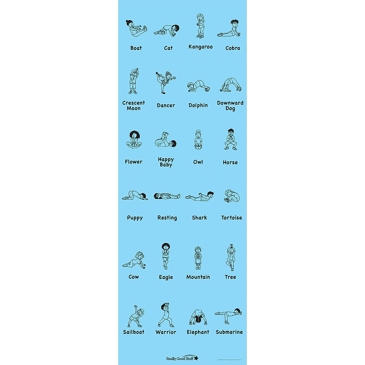 Really Good Stuff Kids Yoga Mat with 24 Illustrated Poses – Safe, Zero-Phthalate – 5mm Thick, Non-Slip, Soft Exercise Mat for Kids, Teens, Toddlers (68” x 24”) Perfect For Home And Classroom