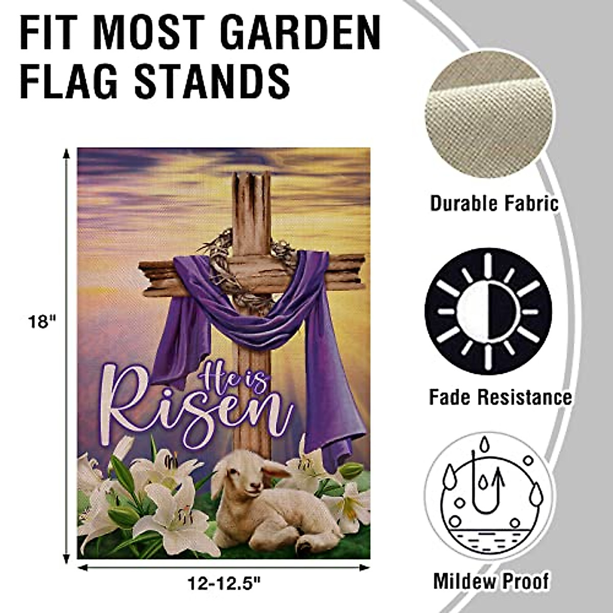 Artofy He is Risen Lamb Lily Flower Easter Home Decorative Garden Flag, House Yard Religious Cross Faithful Sheep Outside Decor, Spring Farmhouse Outdoor Small Burlap Decoration Double Sided 12 x 18