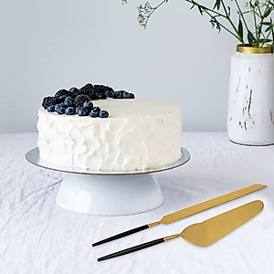 Koyal Wholesale Modern Wedding Cake Knife and Server Set, Minimalist Cake Cutting Set for Wedding, Anniversary, Birthday, Baby Shower, Cake Pie Pastry Servers (Gold/Black)