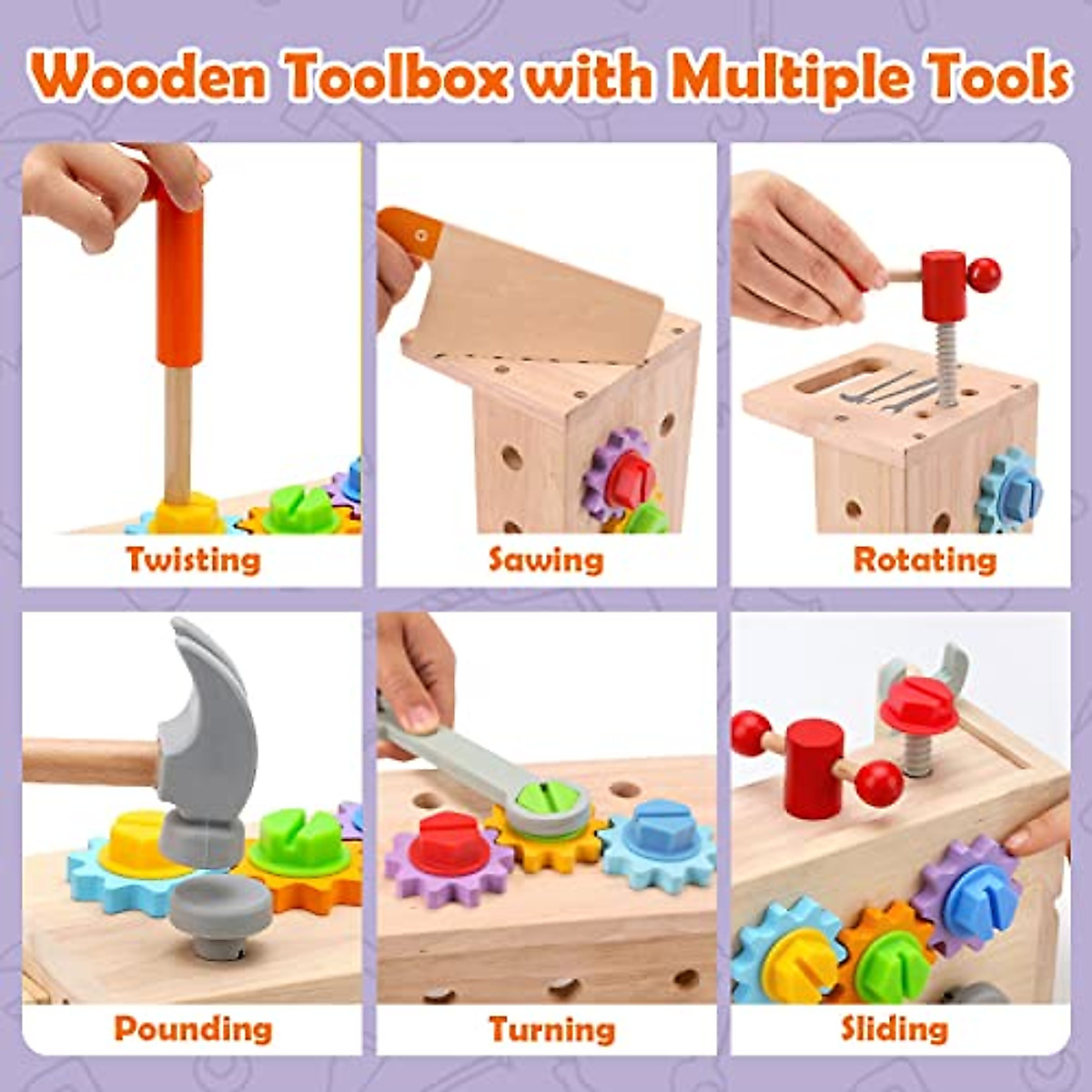 Wdmiya Wooden Toddler Tool Set, Toy Tools for Toddlers 3 4 Year Old and Montessori Educational STEM Toys, 29 Pcs Pretend Construction Toys Birthday Gifts for Boys & Girls.