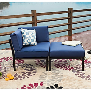 LOKATSE HOME 2 Piece Patio Furniture Set Sectional Balcony Corner Outdoor Loveseat Couch Armchiar Sofa with Ottoman Metal Steel Frame, Blue