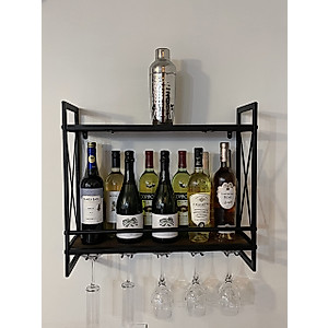 Spartan Saver Industrial Wall-Mounted Wine Rack with Wine Bottle Holder, Floating Bottle Storage Bar, and Wine Glass Holder