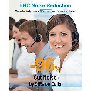 MONODEAL Trucker Bluetooth Headset, Wireless Headset with Microphone ENC Noise Cancelling & Mute Button, 30H Talk Time, Bluetooth 5.2 Headphones for Work, Office, Call Center