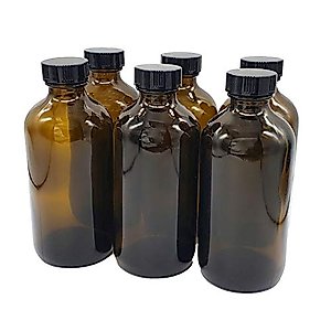 MagJo Naturals, Boston Round Glass Bottles with caps (8 Ounce Amber 6 Pack) 8 oz glass bottles with lids, amber brown glass bottles, packaged in the USA