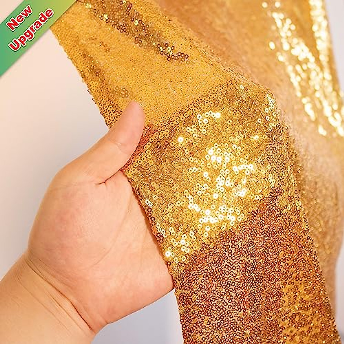 New Upgrade Gold Sequin Backdrop Curtain, WISPET Thick Glitter Curtain Panels, 4FTx7FT Gold Sparkly Sequence Parties Wedding Photography Background Drapes