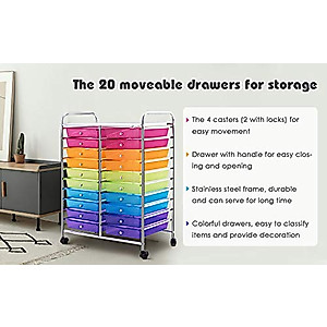 Happygrill 20-Drawer Organizer Cart Tools, Office School Paper Organizer Rolling Storage Cart with wheel