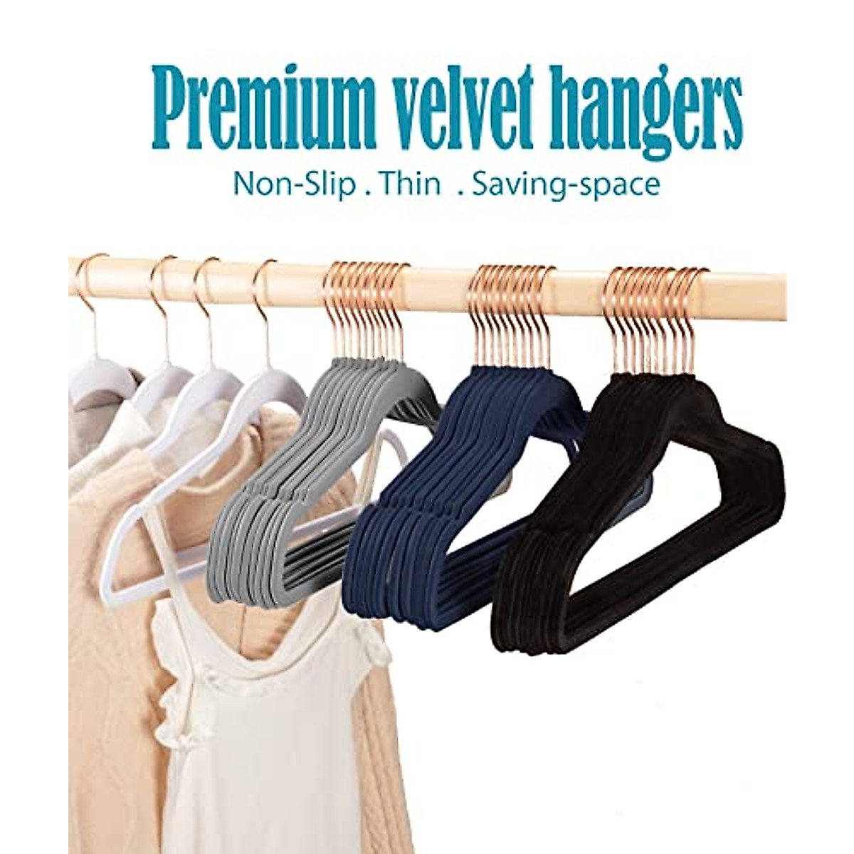 Smartor Velvet Hangers 50 Pack, Black Felt Hangers Non Slip with Rose Gold Hook, Premium Felt Hangers for Adult, Heavy Duty Velvet Hanger for Coat, Suit, Short, Skirt, Dress (Black)