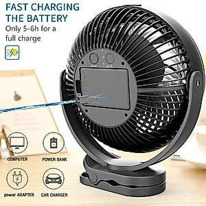 Yeedie 10000mAh Battery Operated Clip on Fan, 8-Inch Desk Stroller Cool Misting Fan, 2 Mist Modes Output with 200ml Water Tank, 3 Speeds, Sturdy Clamp for Outdoor Travel, Black