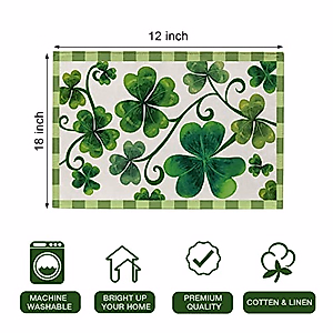 Seliem St. Patrick's Day Lucky Shamrock Clover Bushes Placemats Set of 4, Green Irish Dining Table Place Mats, Seasonal Spring Farmhouse Kitchen Decor Home Holiday Decoration 12 x 18 Inch