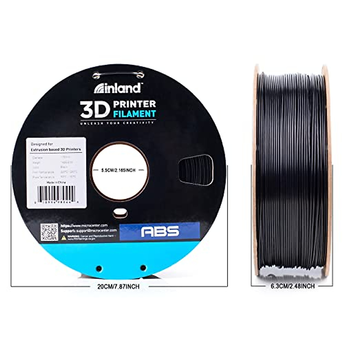 Inland 1.75mm ABS 3D Printer Filament, Dimensional Accuracy +/- 0.03 mm - 1kg Cardboard Spool (2.2 lbs) - Fits Most FDM/FFF Printers - Black