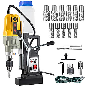 VEVOR Magnetic Drill, 1100W 1.57" Boring Diameter, 2697lbf/12000N Portable Electric Mag Drill Press with 12 Drilling Bits, 580 RPM Max Speed Drilling Machine for any Surface and Home Improvement