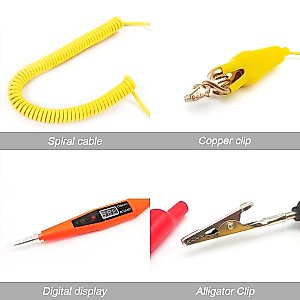 Automotive Test Light, DC 2.5-32V Car Diagnostic Tool Circuit Tester, Digital and LED Indication Voltage Test Pen, Circuit Voltage Tester with Extended Spring Wire for Car, Trucks, Vehicles (Orange)