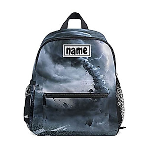 Glaphy Custom Kid's Name Backpack Tornado Pattern Toddler Backpack for Daycare Travel Personalized Name Preschool Bookbag for Boys Girls