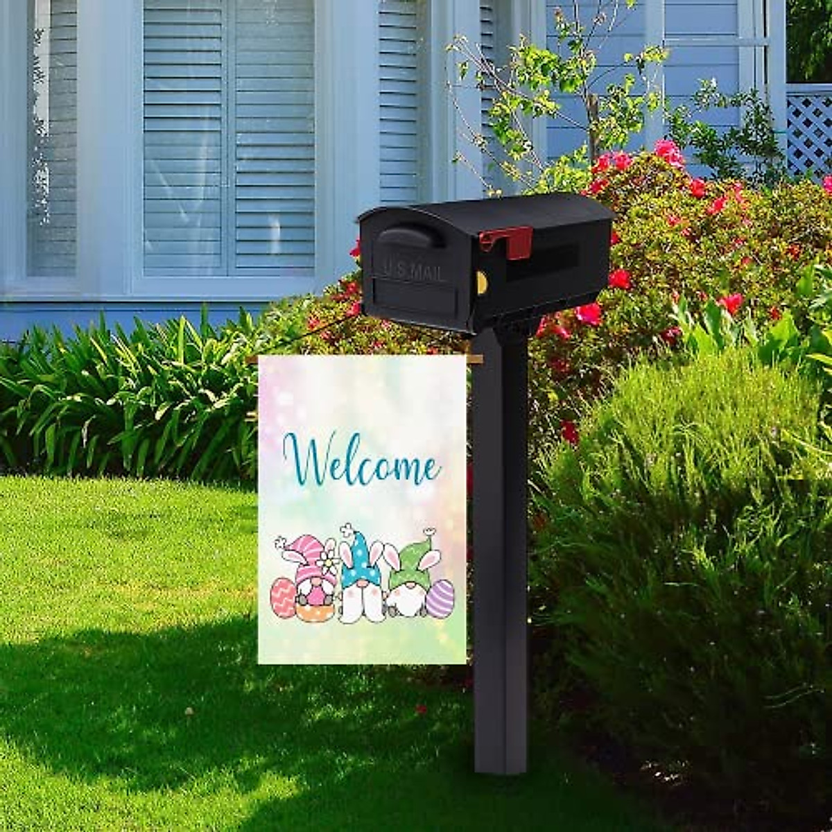 Surfapans Welcome Gnome Easter Garden Flag 12x18 Inch Double Sided Outside Burlap Easter Egg Spring Small Outdoor Yard Flags Porch Home Holiday Decoration