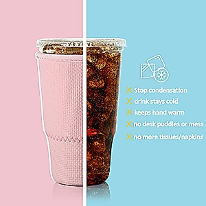 4 Pieces Reusable Coffee Sleeves Neoprene Cup Sleeve Cup Insulator Bottle Sleeves for Iced Coffee Cold Drinks Beverages, Fits 30-32 oz Large Cups
