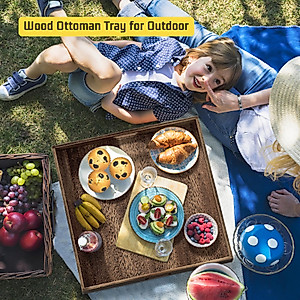 Nunemosk 24”x24” Extra Large Square Black Walnut Wood Ottoman Tray with Handles, Serve Tea, Coffee or Breakfast in Bed, Including 4 Walnut Coasters