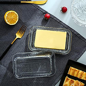 Glass Butter Dish with Lid from 1500 C Tabletop Farm-house Heavy Thick Cover Clear 2-Piece Keeper for Countertop European holder sticks Kitchen Dishwasher Safe