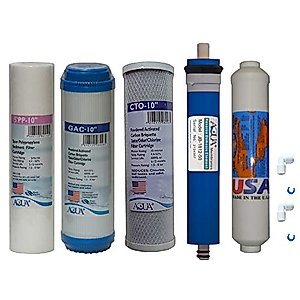 5 stage Reverse Osmosis Replacement Filter set with 50 GPD membrane with T33 post carbon filter, USA