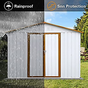 UBGO Outdoor Metal Storage Shed with Metal Floor Base,6ft x 8ft Outdoor Storage Shed,Waterproof Metal Garden Sheds with Lockable Door and Window,Weather Resistant Steel Tool Storage House Shed