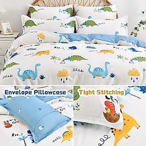 Kids Duvet Cover Set Twin, Cotton Dinosaur Kids Bedding Set for Boys Girls, Soft Breathable Comforter Cover Set (1 Duvet Cover+1 Pillowcase)
