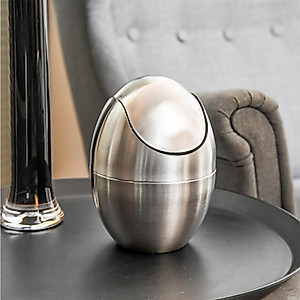 Chemlliy Mini Trash Can with Lid, Tiny Stainless Steel Countertop Trash Can, Egg Shaped Small Desk Trash Can Garbage Bin, Come with Trash Bag