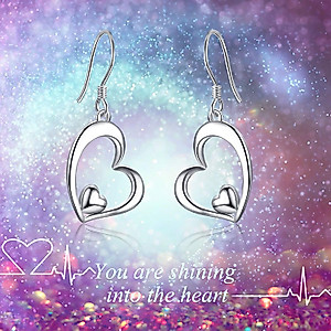 WINNICACA Heart Earrings for Women Sterling Silver Heart Dangle Drop Earrings Heart Jewely Heart Gifts for Teens Girls Wife Girlfriend Birthday Anniversary Christmas Gifts