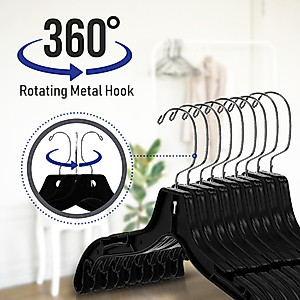 Victory Display Heavy Duty Hangers for Clothes (25-Pack), Black Hangers, 17in Wide Black Plastic Hangers, Coat Hanger with Swivel Hook & Notched Shoulders, Clothing Hangers, Heavy Duty Clothes Hangers