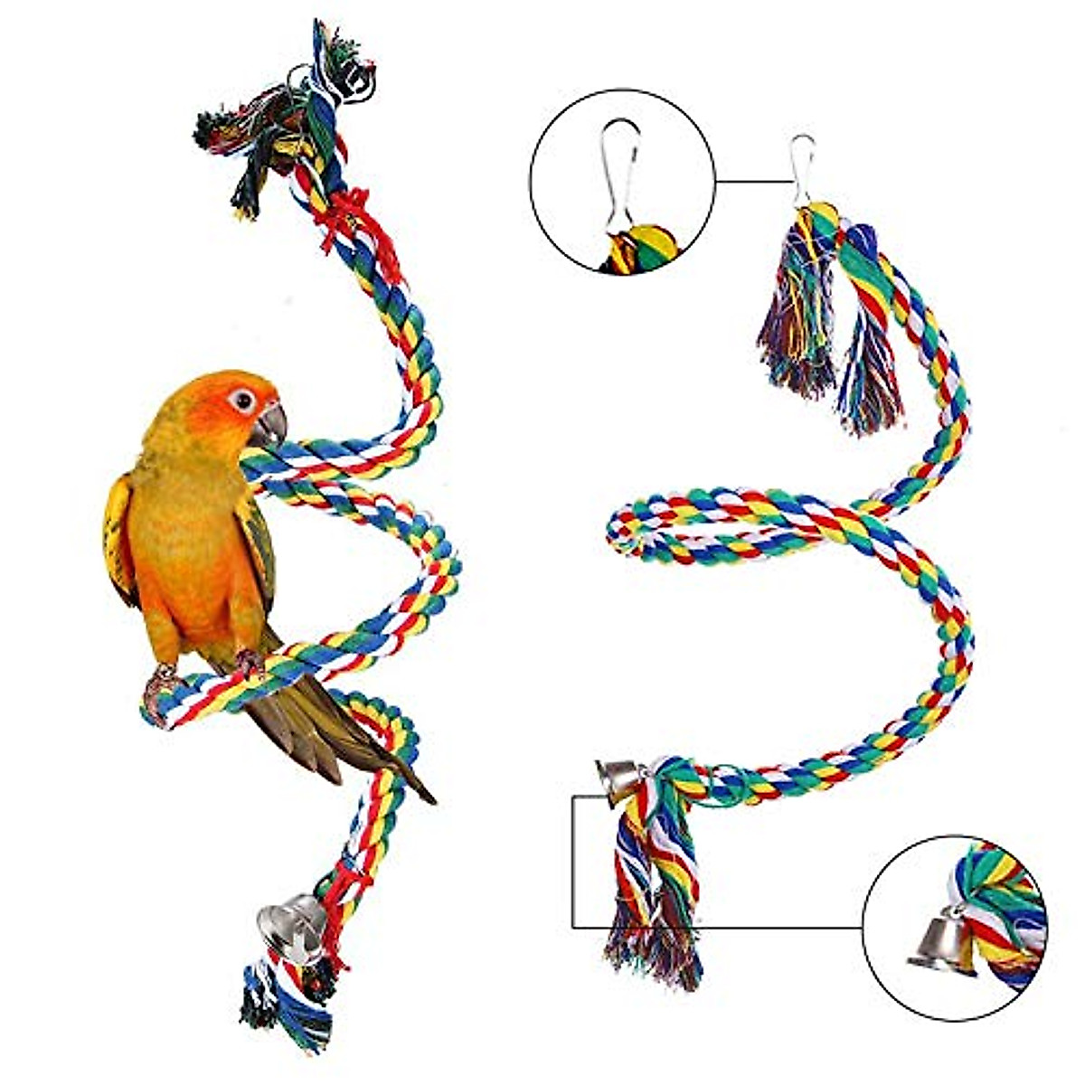 Bird Perch Stand Bird Rope Perch Bird Toys, for Parakeets Cockatiels, Conures, Macaws, Lovebirds, Finches Bird Cage Accessories (3 Pcs)