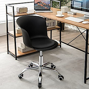 Giantex Home Office Desk Chair Set of 2, Armless Plastic Swivel Rolling Task Chair w/Soft PU Leather Cushion & Universal Casters, Modern Computer Chair for Dorm Bedroom Living Room, Black
