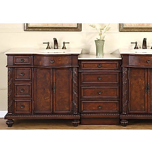 Silkroad Exclusive HYP-0213-CM-UIC-90 Double Sink Bathroom Vanity with English Chestnut Finish Bath Cabinet, 90.25", Medium Wood