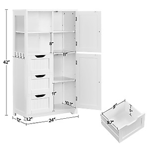 Yaheetech Bathroom Floor Cabinet 42″, Freestanding Storage Cabinet with 3 Drawers, 2 Open Shelves and 2 Doors, Wooden Storage Organizer with Adjustable Shelves for Bathroom, Living Room, Kitchen