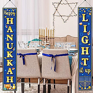 Happy Hanukkah Banner Hanukkah & Chanukah Decorations Porch Hanging Blue Welcome Sign for Home Holiday Party Outdoor Decor