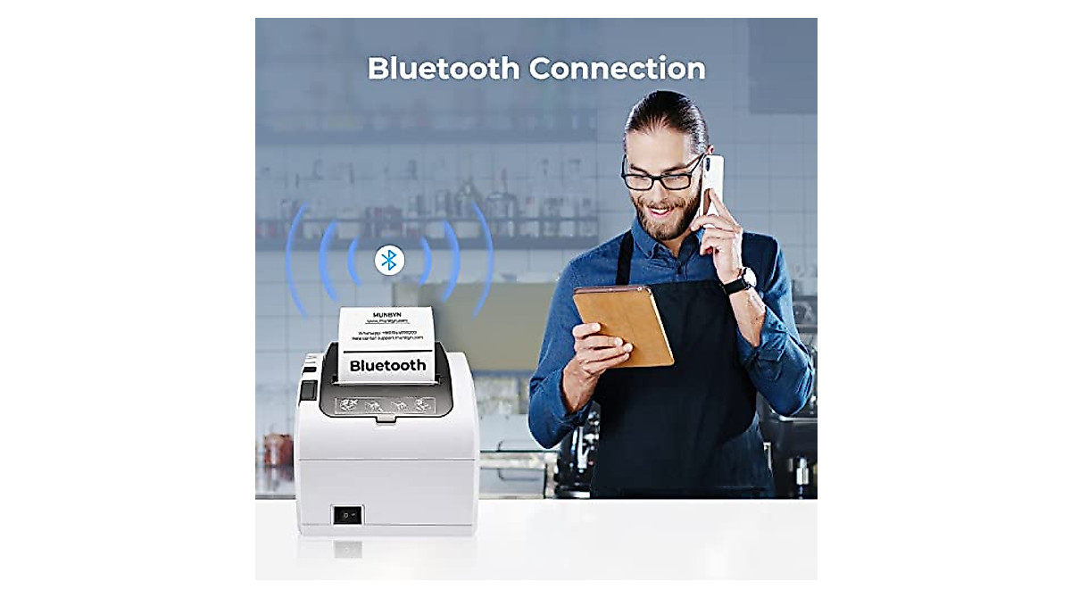 MUNBYN Bluetooth 5.0 Receipt Printer P047, 80mm POS Printer, Direct Thermal Printer with USB ...