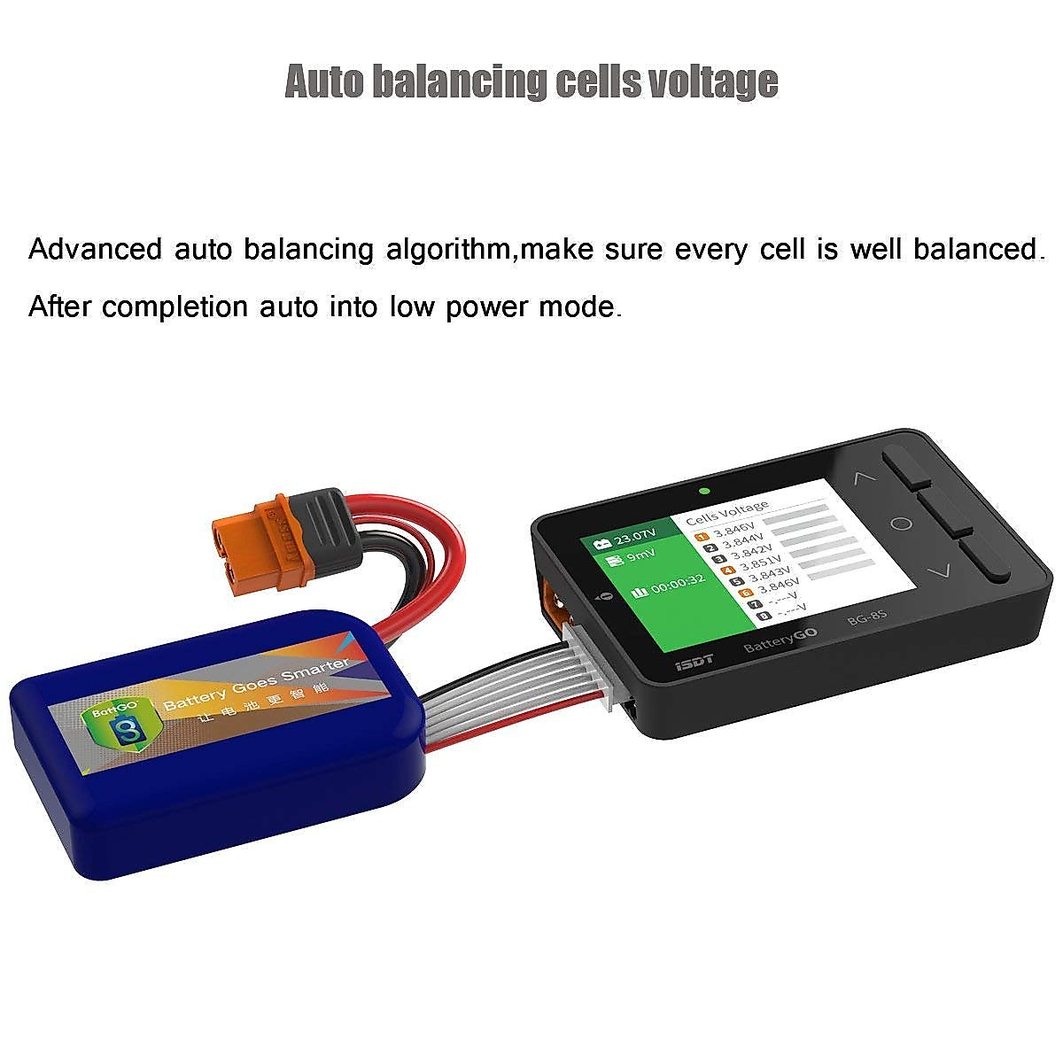 ISDT BattGo BG-8S Battery Meter, LCD Display Digital Battery Capacity Checker Battery Balancer Battery Tester for LiPo/Life/Li-ion/NiMH/Nicd
