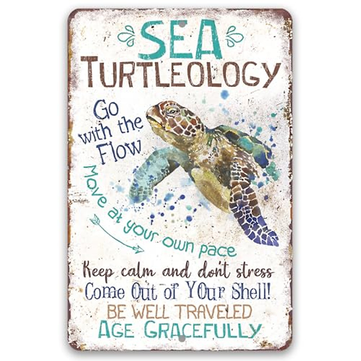 Sea Turtle Decor - Sea Turtleology - Durable Sea Turtle Gifts Metal Sign - Metal Sea Turtle Wall Decor - Sea Turtles Ocean Bathroom Decor - Great SeaTurtle Decorations for Home - Turtle Sign 8" x 12"