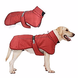 ISPET Warm Dog Coats for Large Dogs Winter Waterproof Reflective Dog Cold Weather Jacket Dog Snowsuit with Adjustable Drawstring Buckle Turtleneck Dog Vest Pet Clothes with D Ring