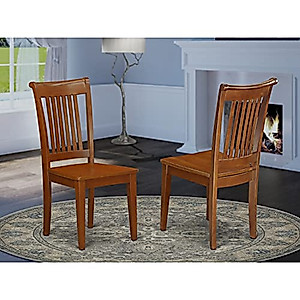 East West Furniture Portland Dining Linen Fabric Upholstered Wooden Chairs, Set of 2, Saddle Brown