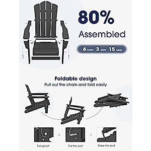 KINGYES Folding Adirondack Chair, HDPE All-Weather Folding Adirondack Chair, Grey
