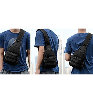 BraveHawk OUTDOORS Sling Chest Bag, 900D Nylon Tactical MOLLE Compact Crossbody Hiking Cycling Pack (Black)