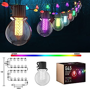 Zuukoo Smart Outdoor String Lights,50Ft Sync with Music Led RGB Patio Lights,Color Changing App Control with 25 Dimmable Bulbs,G45 Globe Bulbs Waterproof for Garden,Cafe,Backyard,Christmas,Party