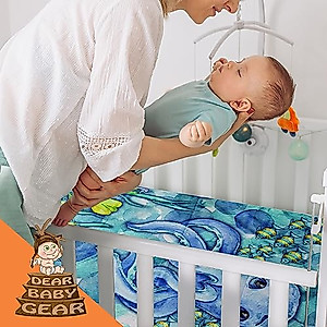 Dear Baby Gear - Ocean Baby Blanket - Double-Layered Ocean Theme Swaddle - Soft Plush for Girls & Boys - Adorable Octupus with Fish Design - Beach-Inspired, Light Blue Minkies (40 x 30 inches)