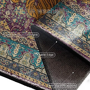 Tibetan Tiger Rug Boho Leopard Print Rug 4x5 ft Animal Print Area Rug for Bedroom Yellow Tiger Carpet for Living Room Non-Slip Washable Door Mat