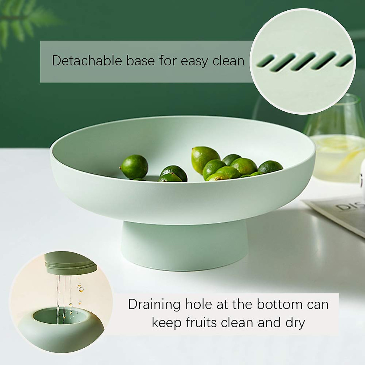 Pearlead Self Draining Fruit Bowl with Detachable Base Fruit and Vegetables Drain Basket Snacks Serving Tray Candy Display Container for Home, Office, Hotel Decoration (Pink)