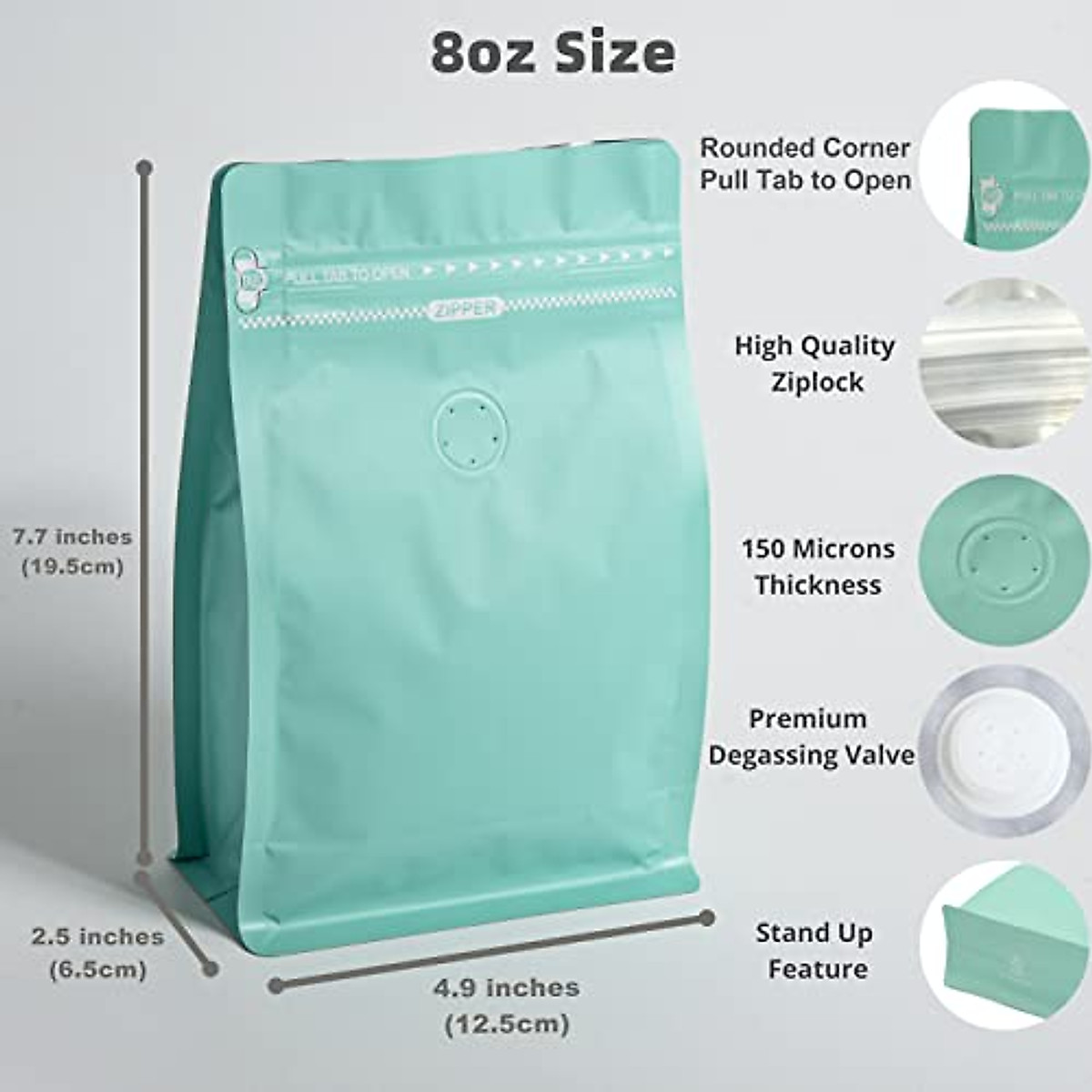 50 Pieces 0.5 LB Blue Green Coffee Bags with Aluminum Foil Liner Pack of 50, High Barrier Coffee Pouches with Degassing Valve, Ziplock Food Storage Bags with Pull Tape, 8oz/0.5lb/250gram