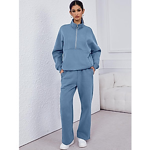 ANRABESS Track Suits for Women Set Two Piece Pants Sets Tracksuit Sweatsuits Pajamas Travel Outfits Casual Active Wear Lounge Matching Sweatpants Womens Jogger Sets A1215wulan-L, Blue