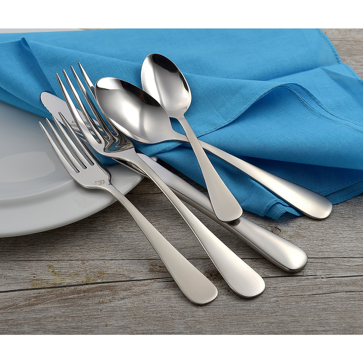 Liberty Tabletop Satin Annapolis 45 Piece Flatware set for 8 Made in USA