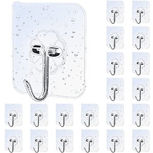 Angyues Adhesive Wall Hooks,20 Pieces Waterproof Oilproof Bathroom and Kitchen Heavy Duty Adhesive Hooks , Transparent Practical Wall Hook Coat Hooks, Ceiling Hooks for Hanging Plants13 Pounds (Max)