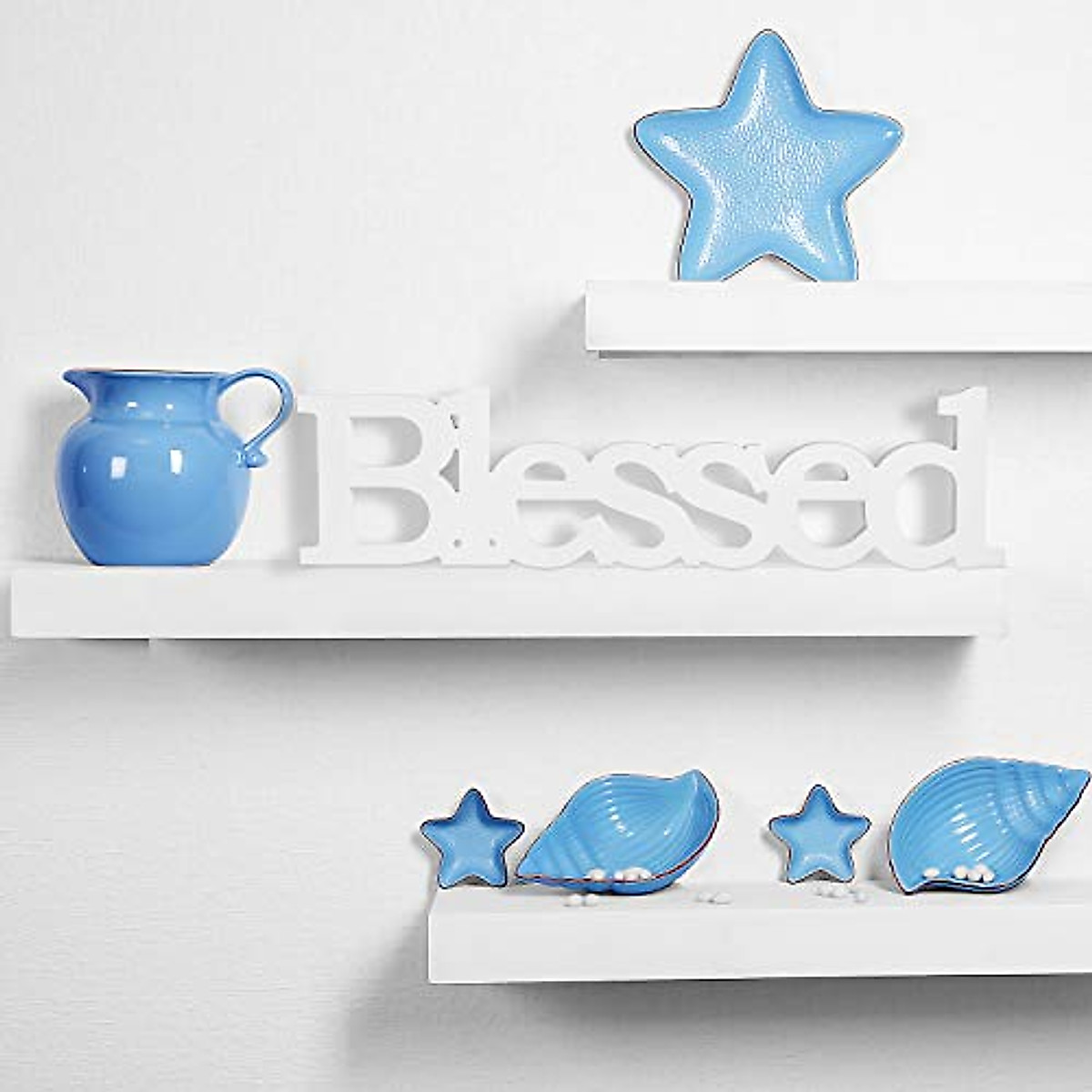 Blessed Letter Table Sign Blessed Standing Letter Table Sign Rustic Wooden Home Signs Decor for Valentine's Day Wedding Graduation Party Baby Shower First Communion Christening Decorations (White)